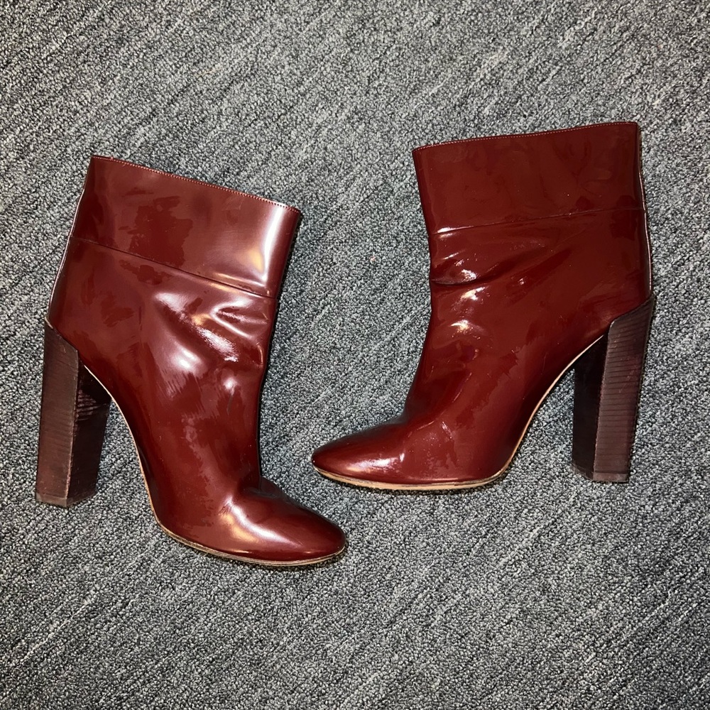 Chloe Patent Leather Burgundy Ankle Heeled Boots Size… - Gem